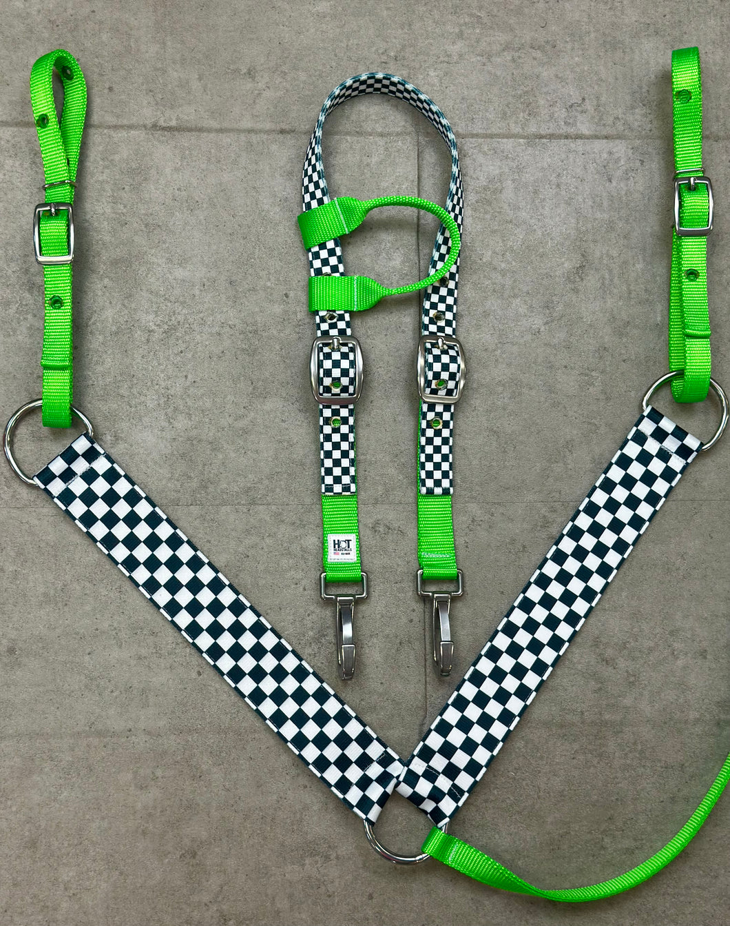 Neon Green and Checkered Tack Set – Hot Headstalls